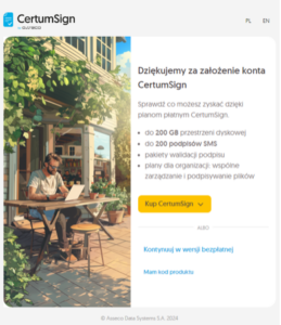 CertumSign - aktywacja konta darmowego - CERTUM » Wsparcie techniczne