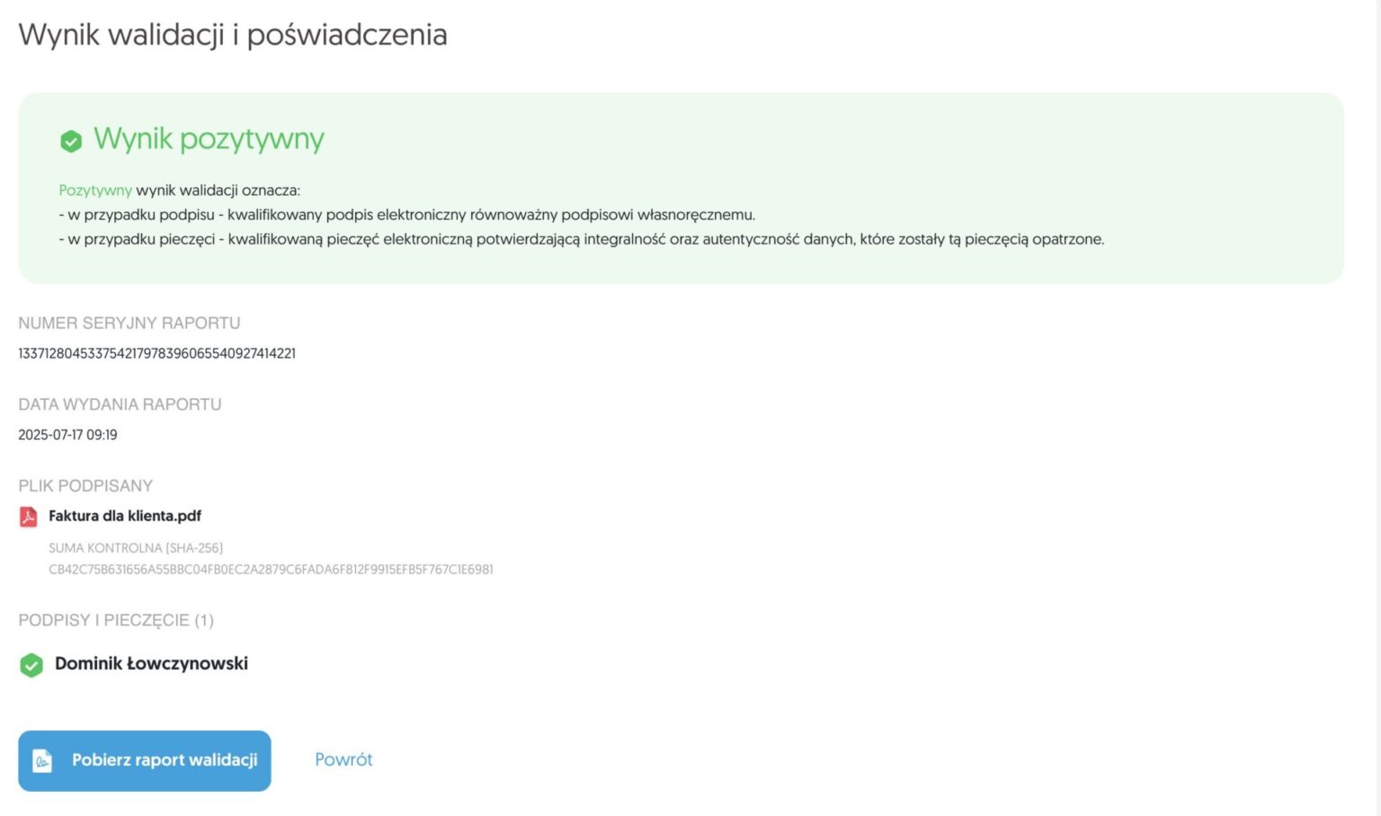 Walidacja podpisów i pobranie raportu walidacji - CERTUM » Wsparcie ...